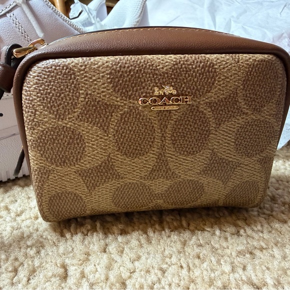 Coach | Bags | Coach Signature Canvas Pouch Wristlet Brown Gold ...